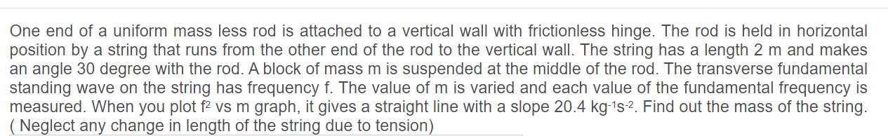 Solved One end of a uniform mass less rod is attached to a | Chegg.com