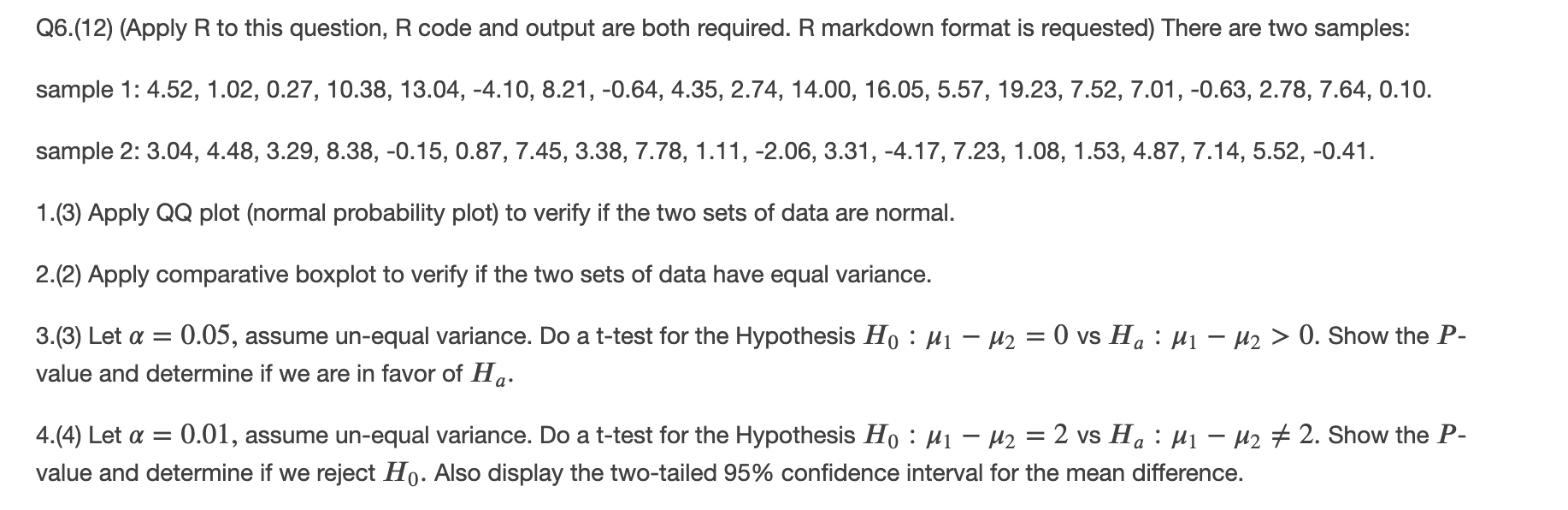 Solved Q6.(12) (Apply R to this question, R code and output | Chegg.com