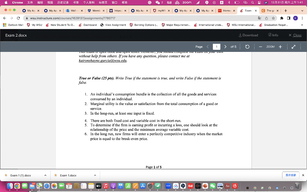 Solved True or False (25 pts). Write True if the statement | Chegg.com