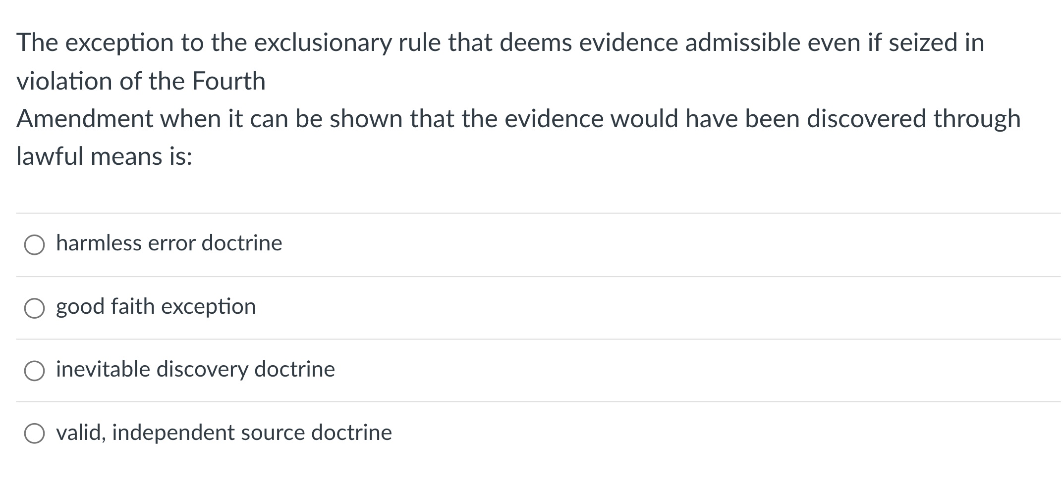 Solved The exception to the exclusionary rule that deems | Chegg.com