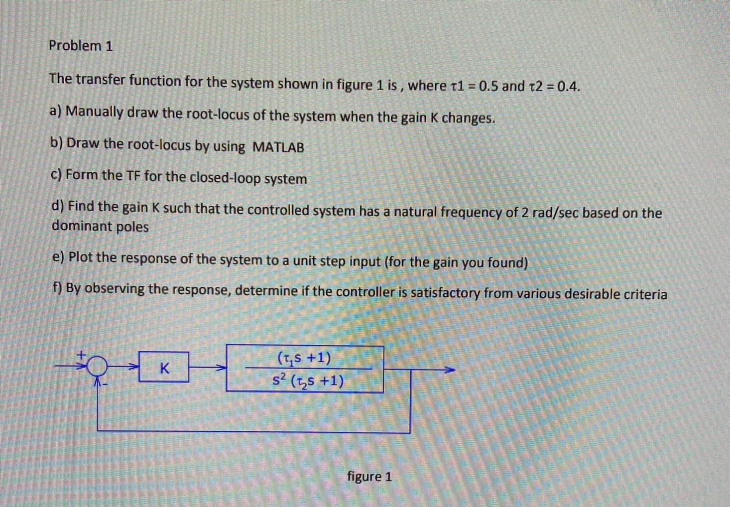 Solved Problem 1 The transfer function for the system shown | Chegg.com