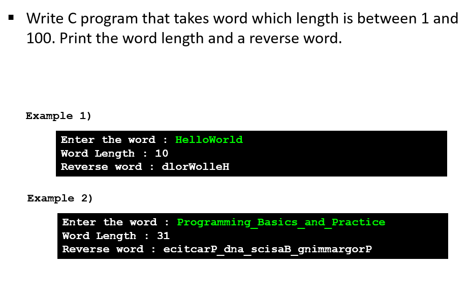 Solved Write C program that takes word which length is | Chegg.com