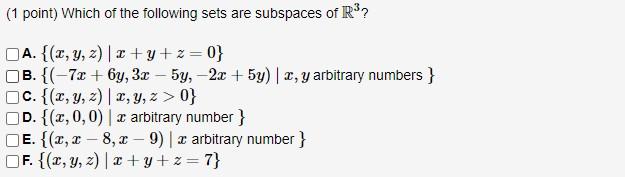 Solved (1 point) Which of the following sets are subspaces | Chegg.com