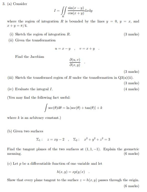 Solved 3. (a) Consider R cos(x + y) where the region of | Chegg.com