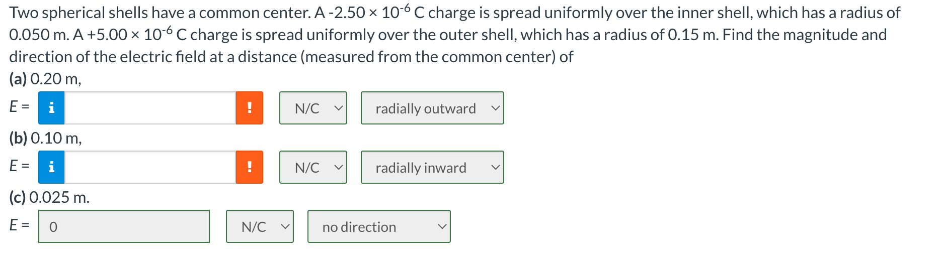 Solved Two spherical shells have a common center. A | Chegg.com