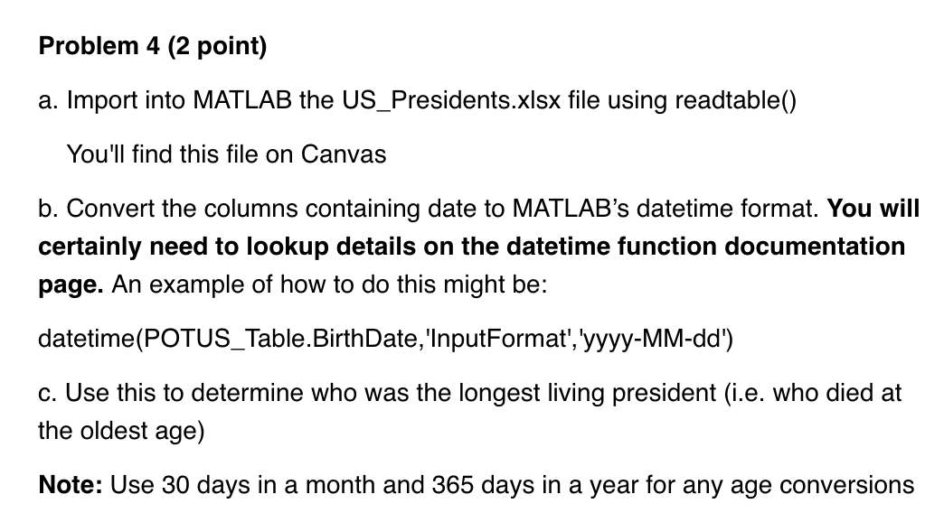 Solved Problem 4 (2 point) a. Import into MATLAB the | Chegg.com Solved Problem 4 (2 point) a. Import into MATLAB the | Chegg.com