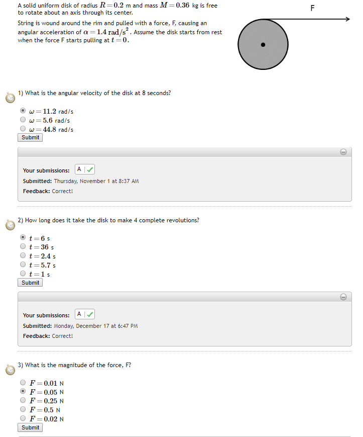 Solved A solid uniform disk of radius R 0.2 m and mass M | Chegg.com