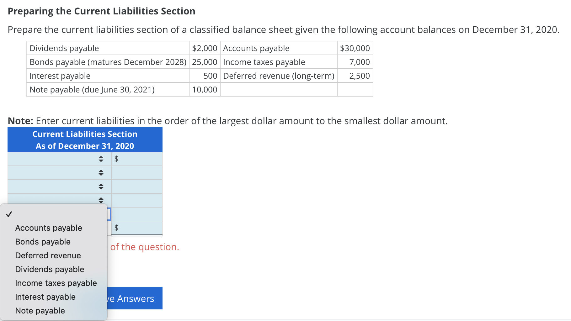 Solved Preparing the Current Liabilities Section Prepare the | Chegg.com