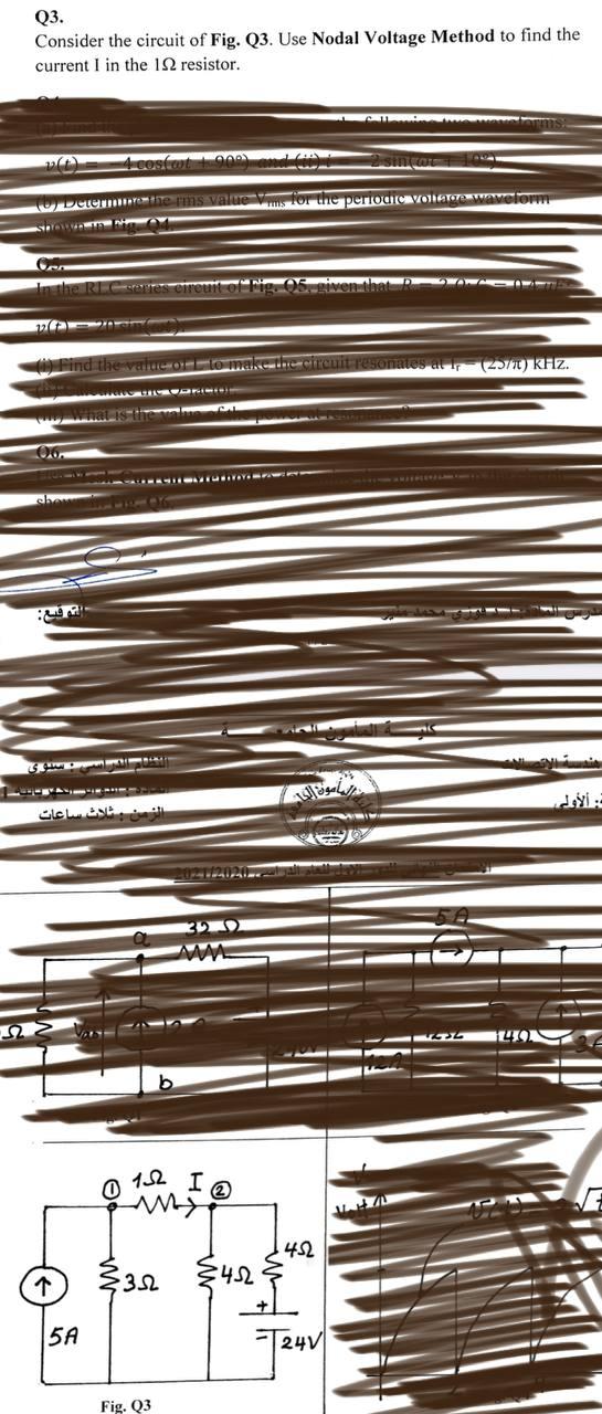 Solved Q3. Consider the circuit of Fig. Q3. Use Nodal | Chegg.com