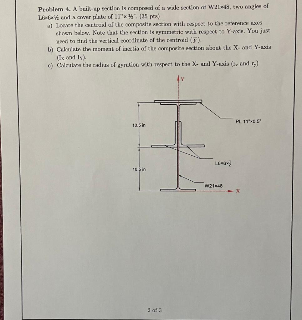 Solved Problem 4. A built-up section is composed of a wide | Chegg.com