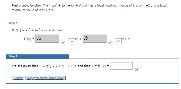 Solved Find a cubic function F(x) = ax + bx? + cx + d that | Chegg.com