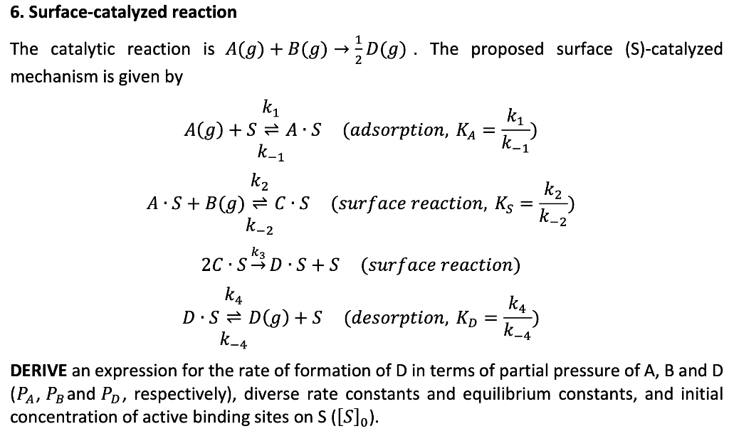 Solved 6. Surface-catalyzed reaction The catalytic reaction | Chegg.com