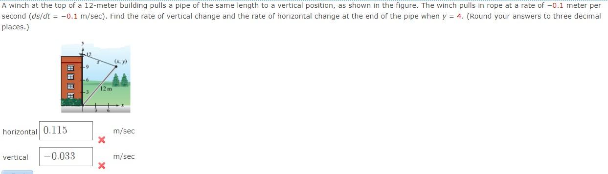 Solved A winch at the top of a 12 -meter building pulls a | Chegg.com