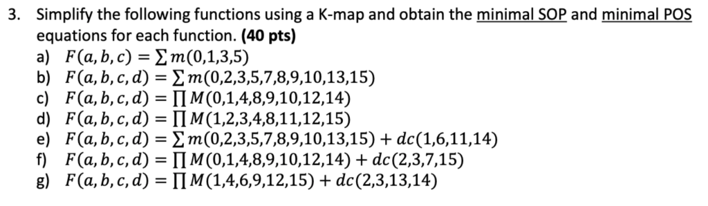 Solved 3 Simplify The Following Functions Using A K Map And 6614