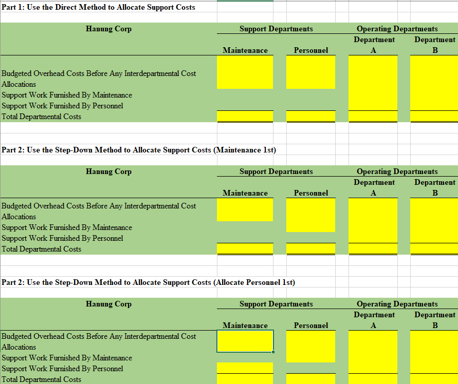 Solved Part 1: Use the Direct Method to Allocate Support | Chegg.com
