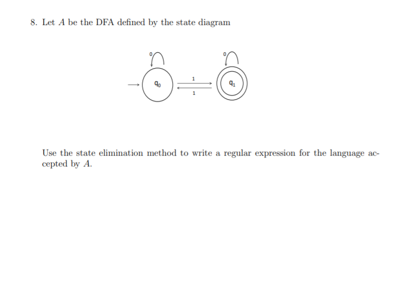 Solved 8. Let A be the DFA defined by the state diagram 9 | Chegg.com