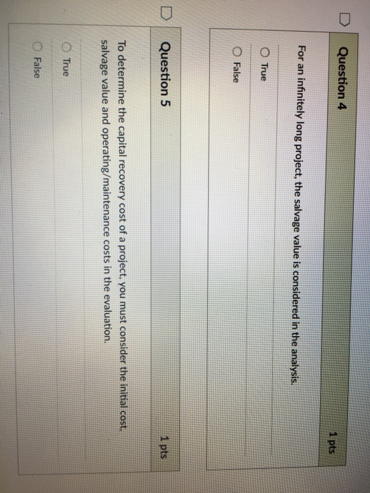 Solved DQuestion 4 1 pts For an infinitely long project, the | Chegg.com
