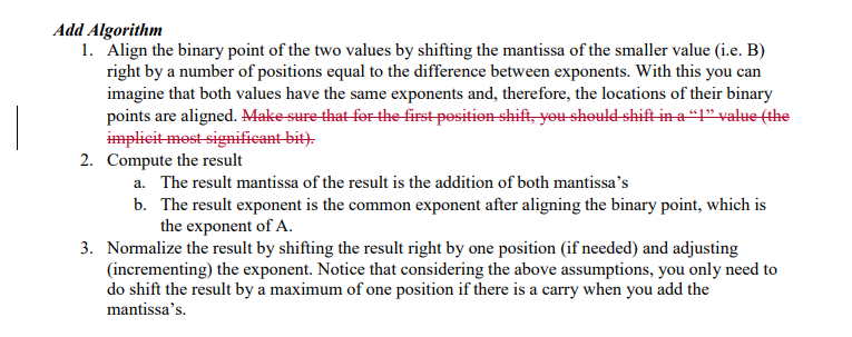Solved Add Algorithm 1. Align the binary point of the two | Chegg.com