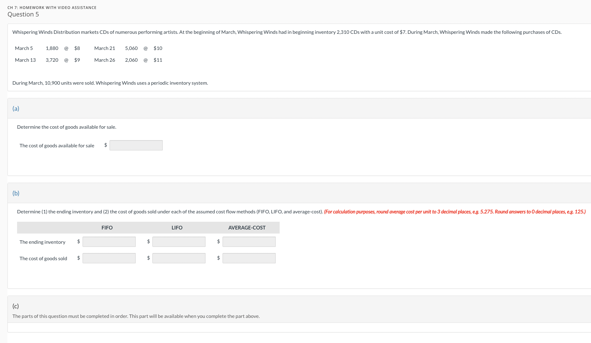 Solved CH 7: HOMEWORK WITH VIDEO ASSISTANCE Question 5 | Chegg.com