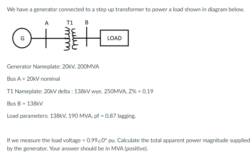 Solved We have a generator connected to a step up | Chegg.com