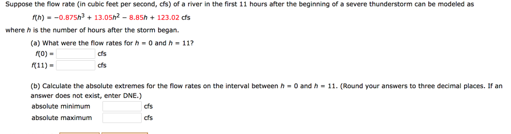 Solved Suppose the flow rate (in cubic feet per second, cfs) | Chegg.com