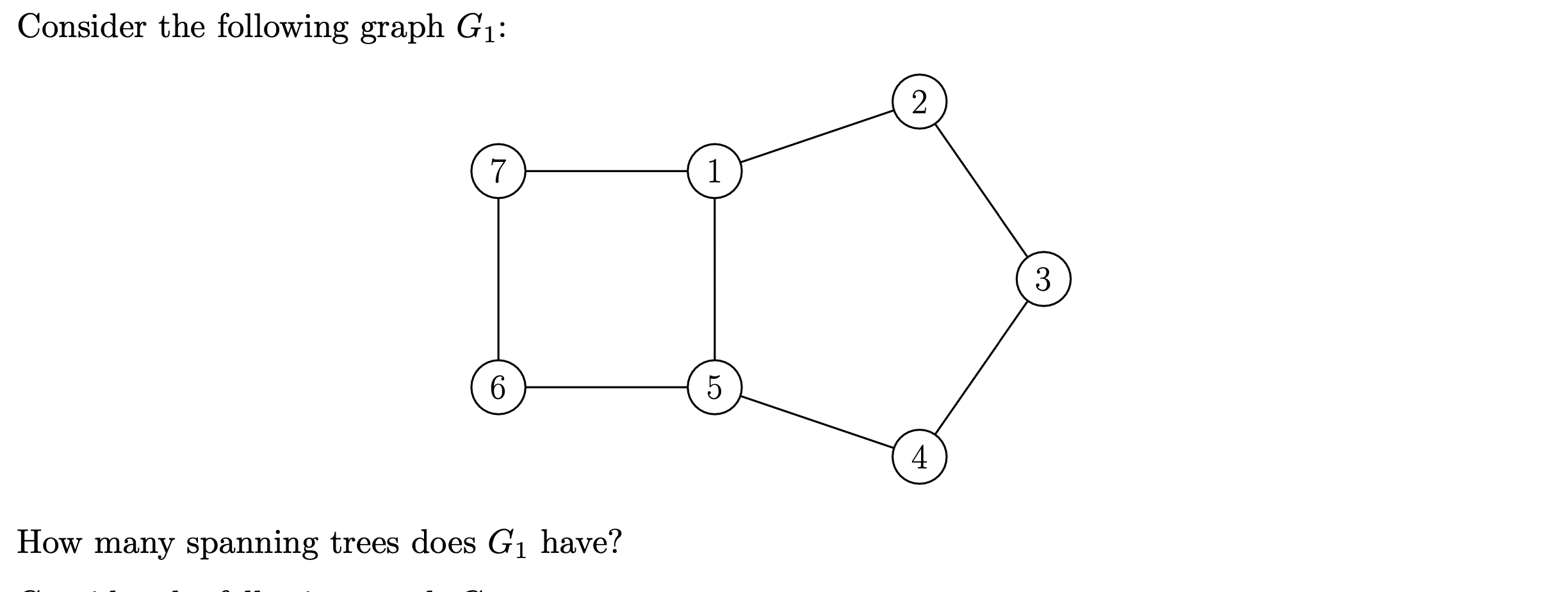 Solved Consider the following graph G1: 2 7 1 3 co 6 CT 5 4. | Chegg.com