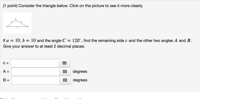 Solved (1 point) Consider the triangle below. Click on the | Chegg.com