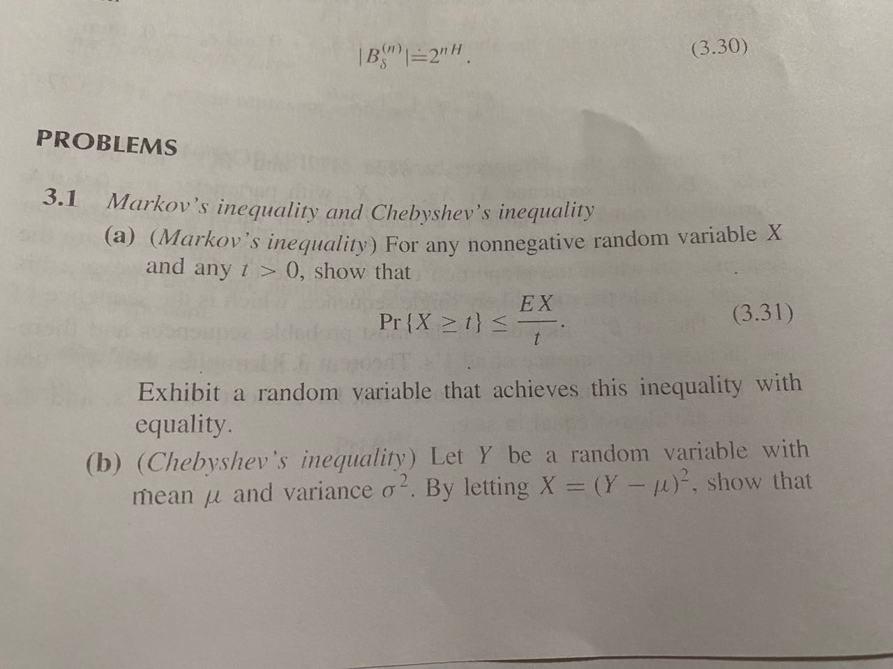 Solved ∣∣Bδ(n)∣∣≐2nH. PROBLEMS 3.1 Markov's inequality and | Chegg.com