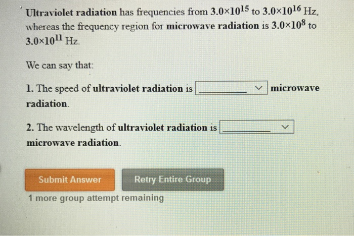 Solved Ultraviolet radiation has frequencies from 3.0x1015 | Chegg.com