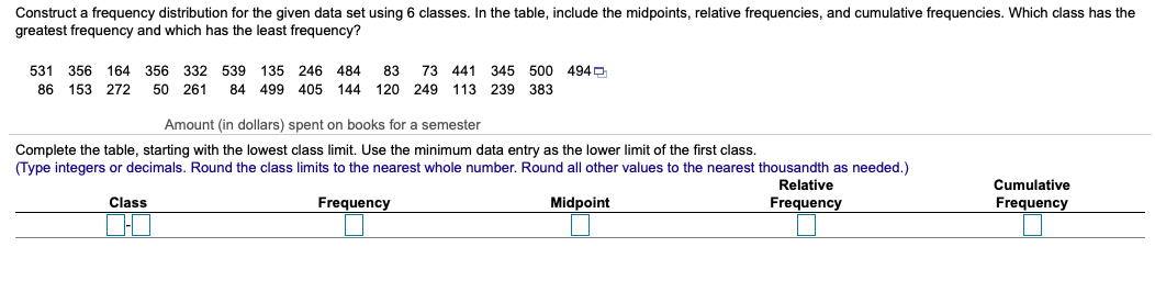 Solved Construct a frequency distribution for the given data | Chegg.com
