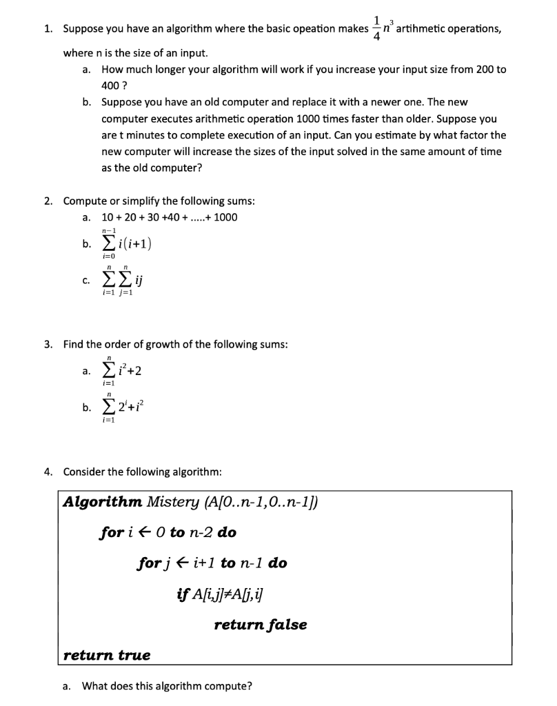 Solved 1 1. Suppose you have an algorithm where the basic | Chegg.com