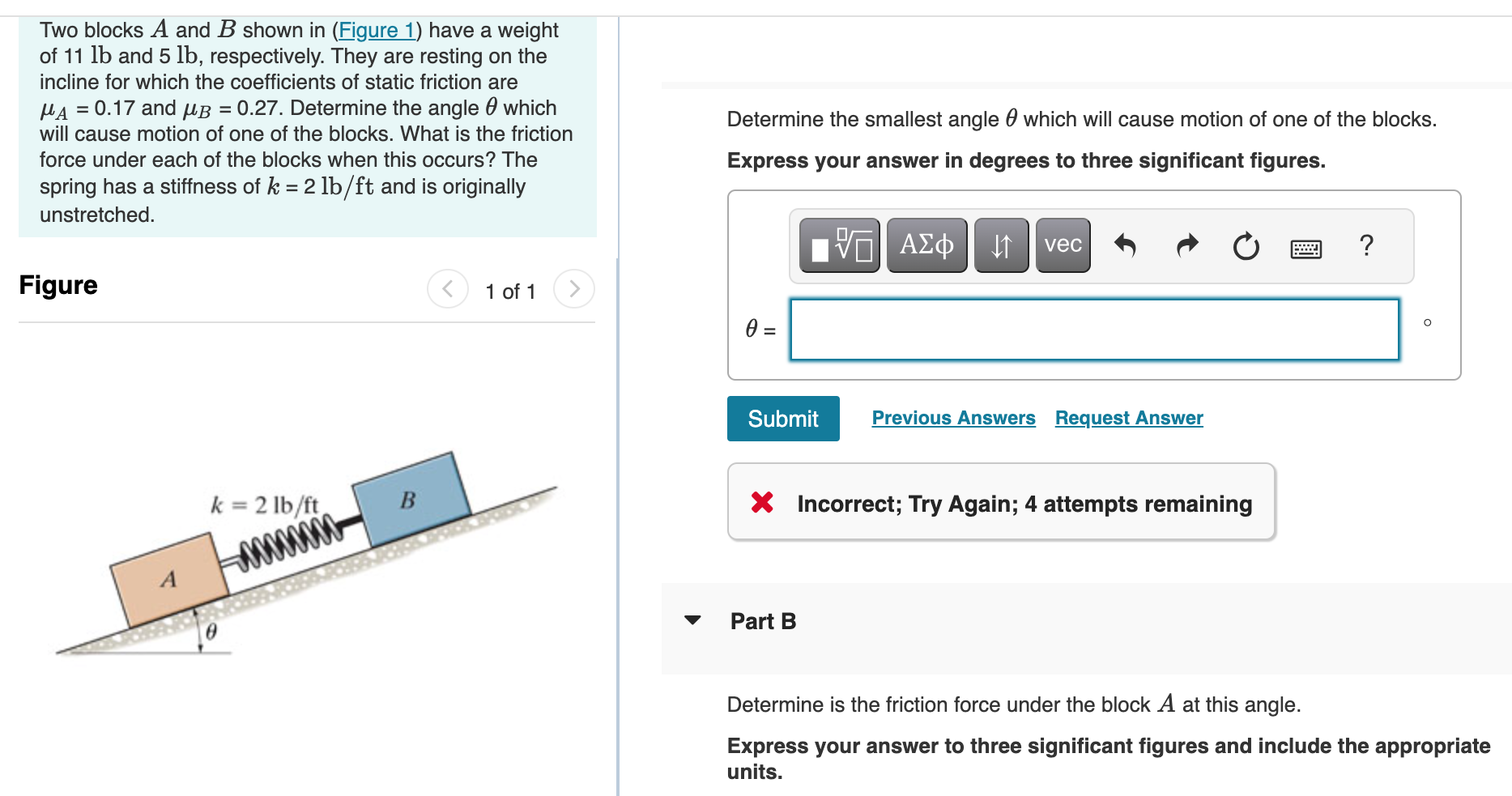Solved Two blocks A and B shown in (Figure 1) have a weight | Chegg.com
