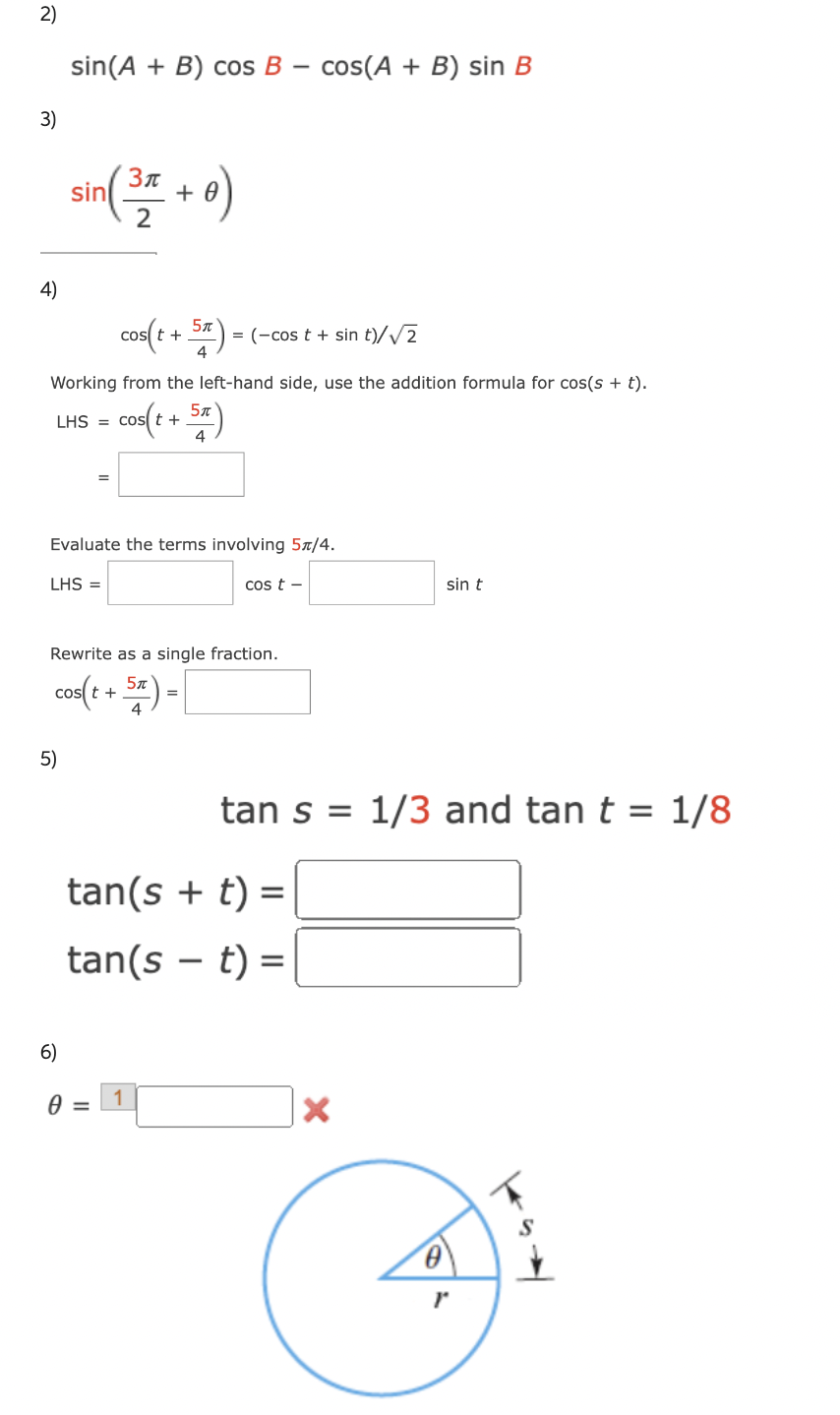 Solved 2) sin(A+B)cosB−cos(A+B)sinB 3) sin(23π+θ) 4) | Chegg.com