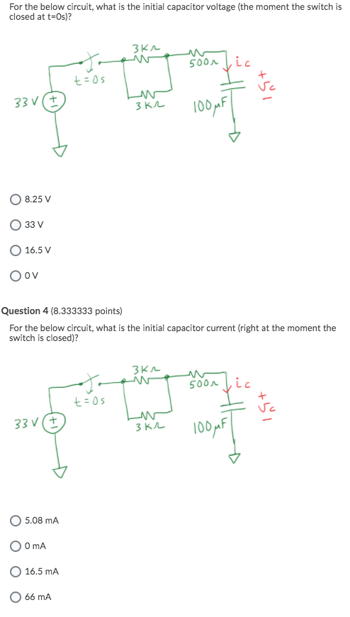Solved For the below circuit, what is the initial capacitor | Chegg.com