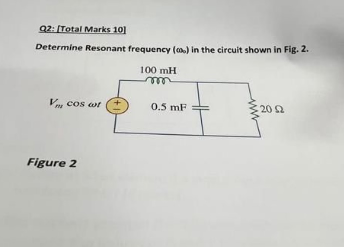 Solved Determine Resonant frequency (ω0) in the circuit | Chegg.com