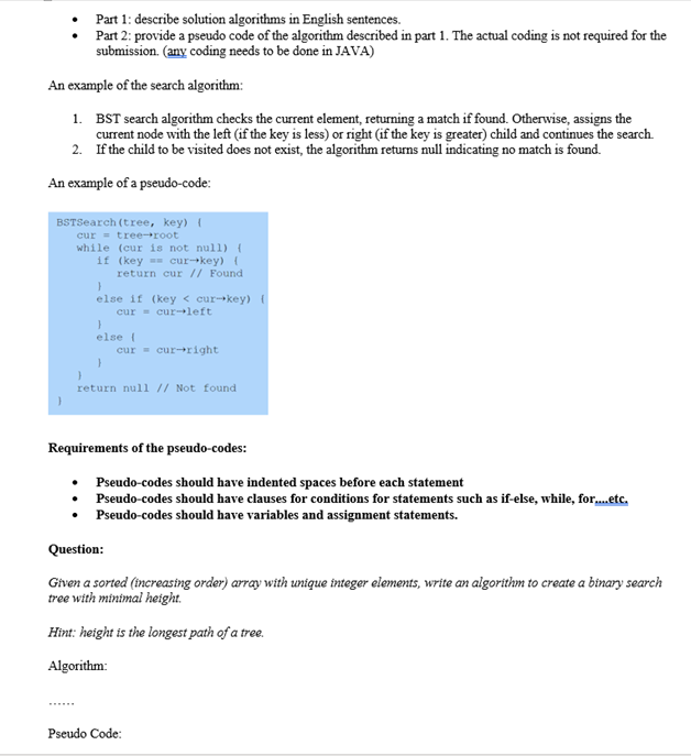 Solved Part 1: describe solution algorithms in English | Chegg.com