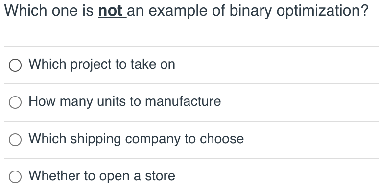 Solved Which one is not an example of binary optimization? | Chegg.com