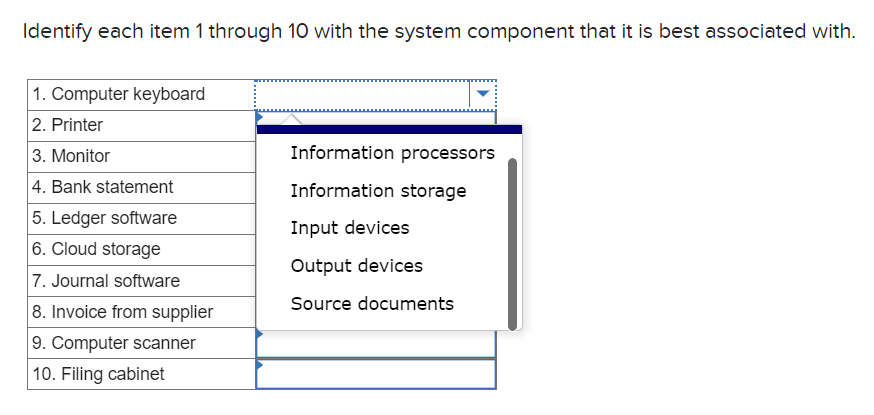 Solved Identify each item 1 through 10 with the system | Chegg.com