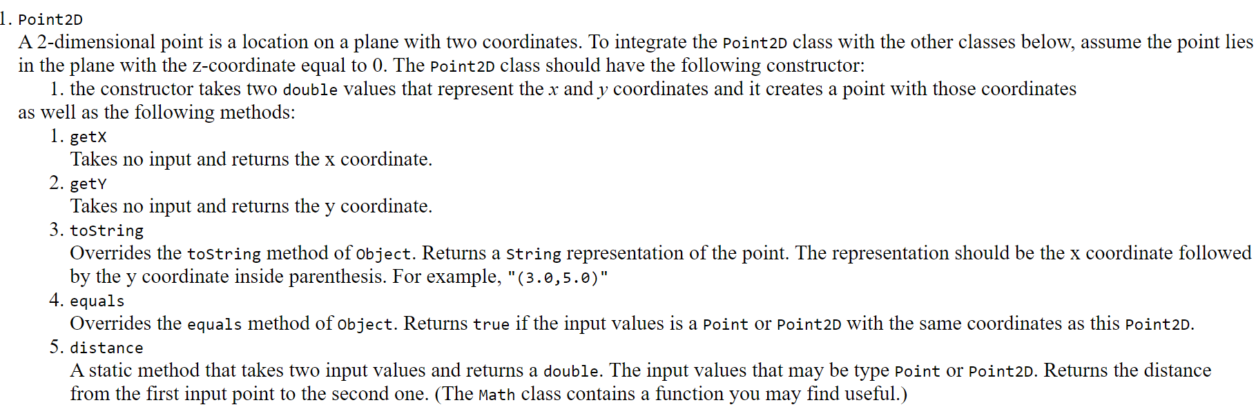 Solved 1. Point2D A 2-dimensional point is a location on a | Chegg.com