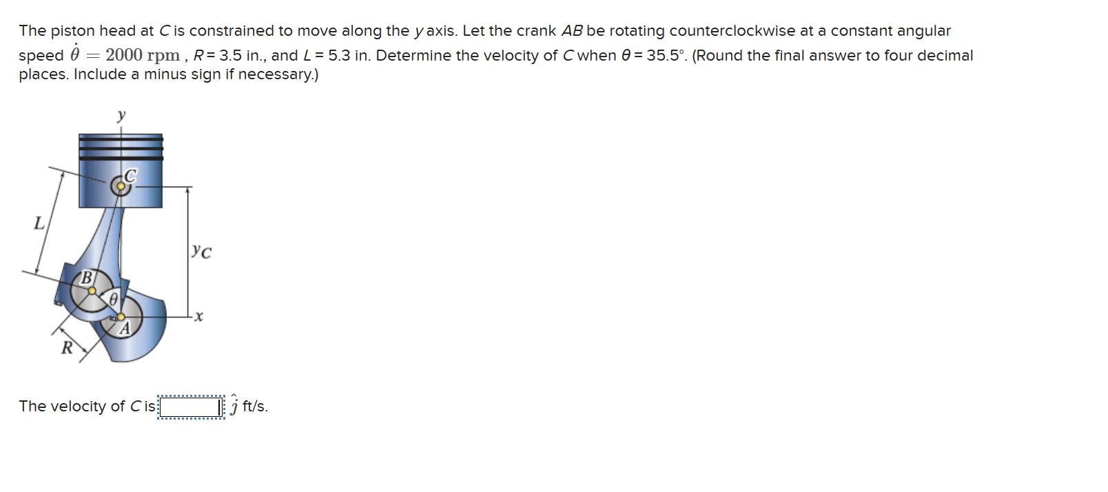 Solved The piston head at C is constrained to move along the | Chegg.com