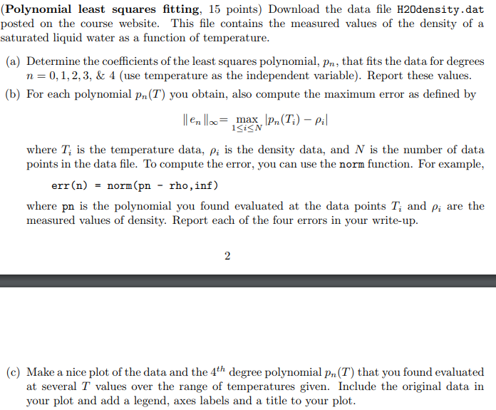 Solved (Polynomial least squares fitting, 15 points) | Chegg.com