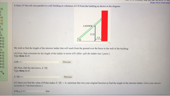 Solved Show Intro/Instructie A fence 25 feet tall runs | Chegg.com