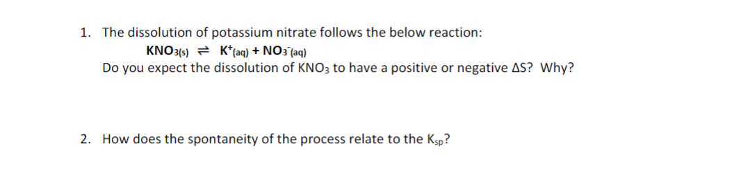 Solved 1. The dissolution of potassium nitrate follows the | Chegg.com
