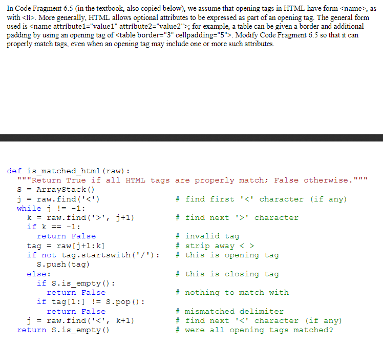 Solved In Code Fragment 6.5 in the textbook, also copied | Chegg.com
