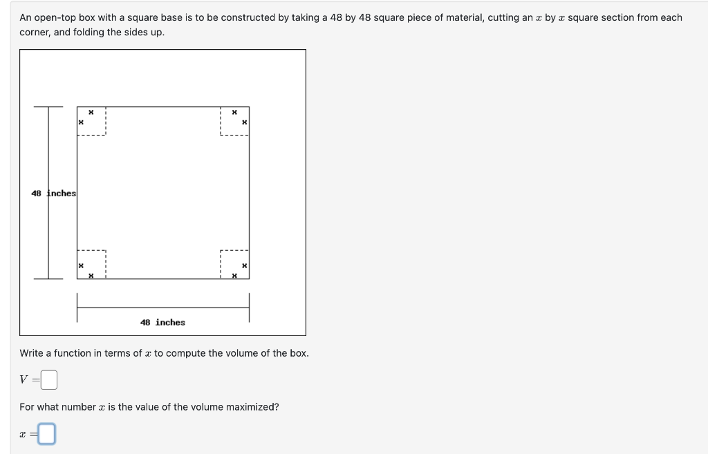 Solved An open-top box with a square base is to be | Chegg.com