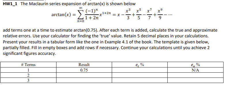 Solved Write a Python code!! HW1_1 ﻿The Maclaurin series | Chegg.com