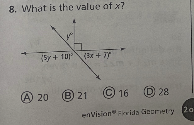 Solved 8. What is the value of x? (5y + 10) (3x + 7)º ° (+° | Chegg.com