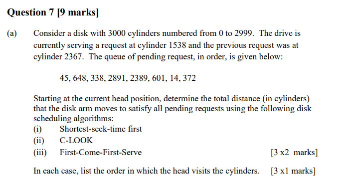 Solved Question 7 [9 marks] (a) Consider a disk with 3000 | Chegg.com