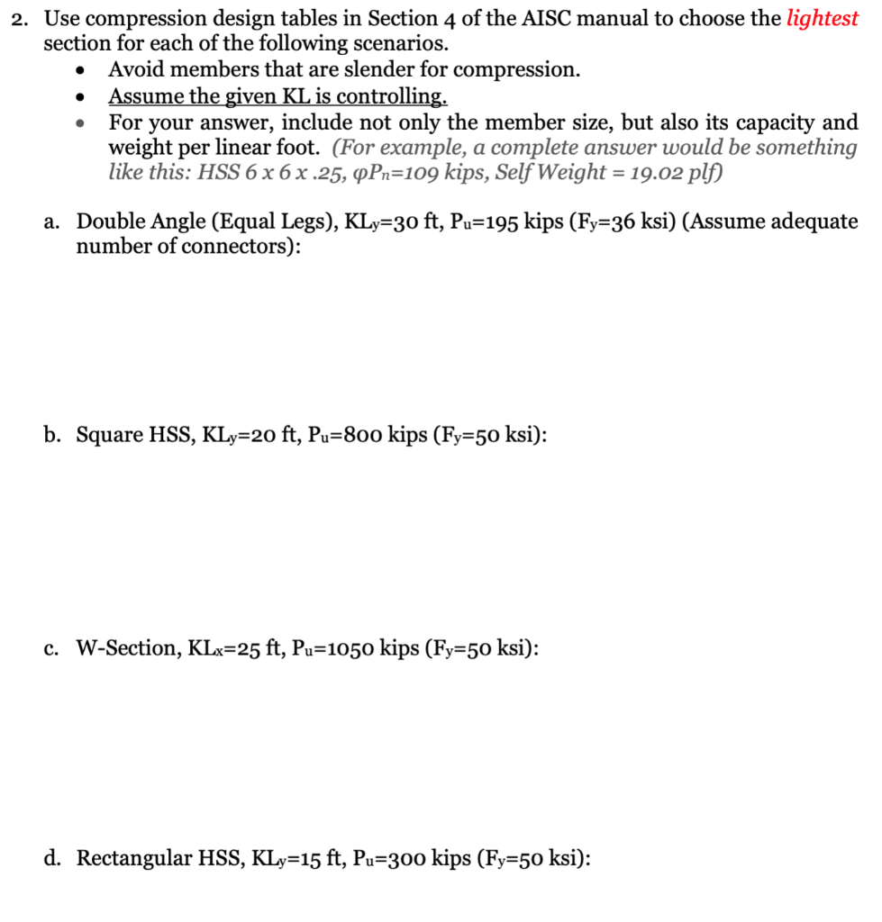 2. Use compression design tables in Section 4 of the | Chegg.com