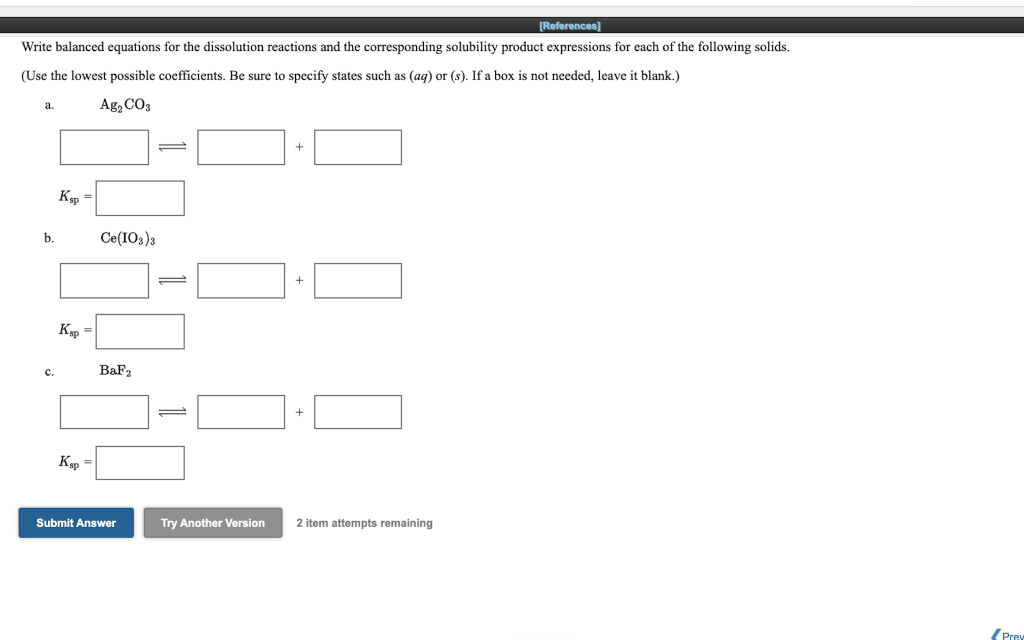 Solved [references] Write Balanced Equations For The